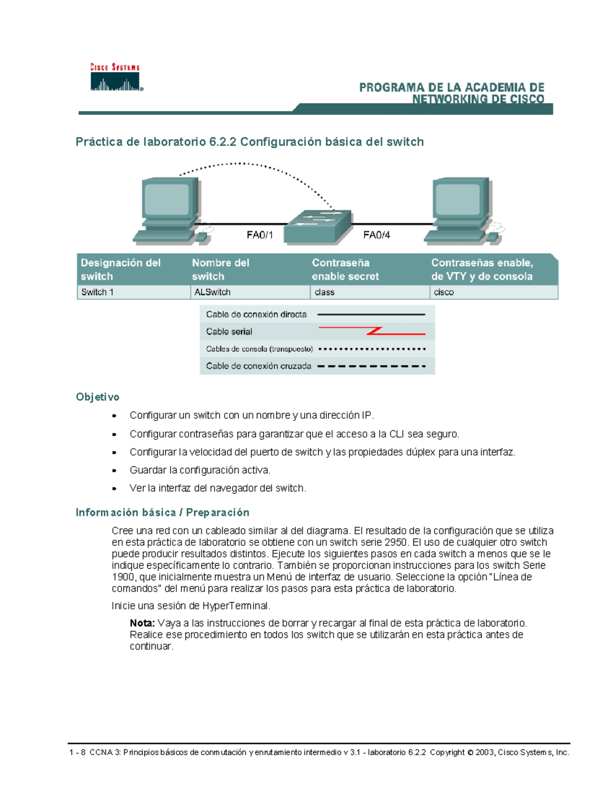 6 2 2 Configuracion basica de switch - Práctica de laboratorio 6.2 Configuración básica del ...