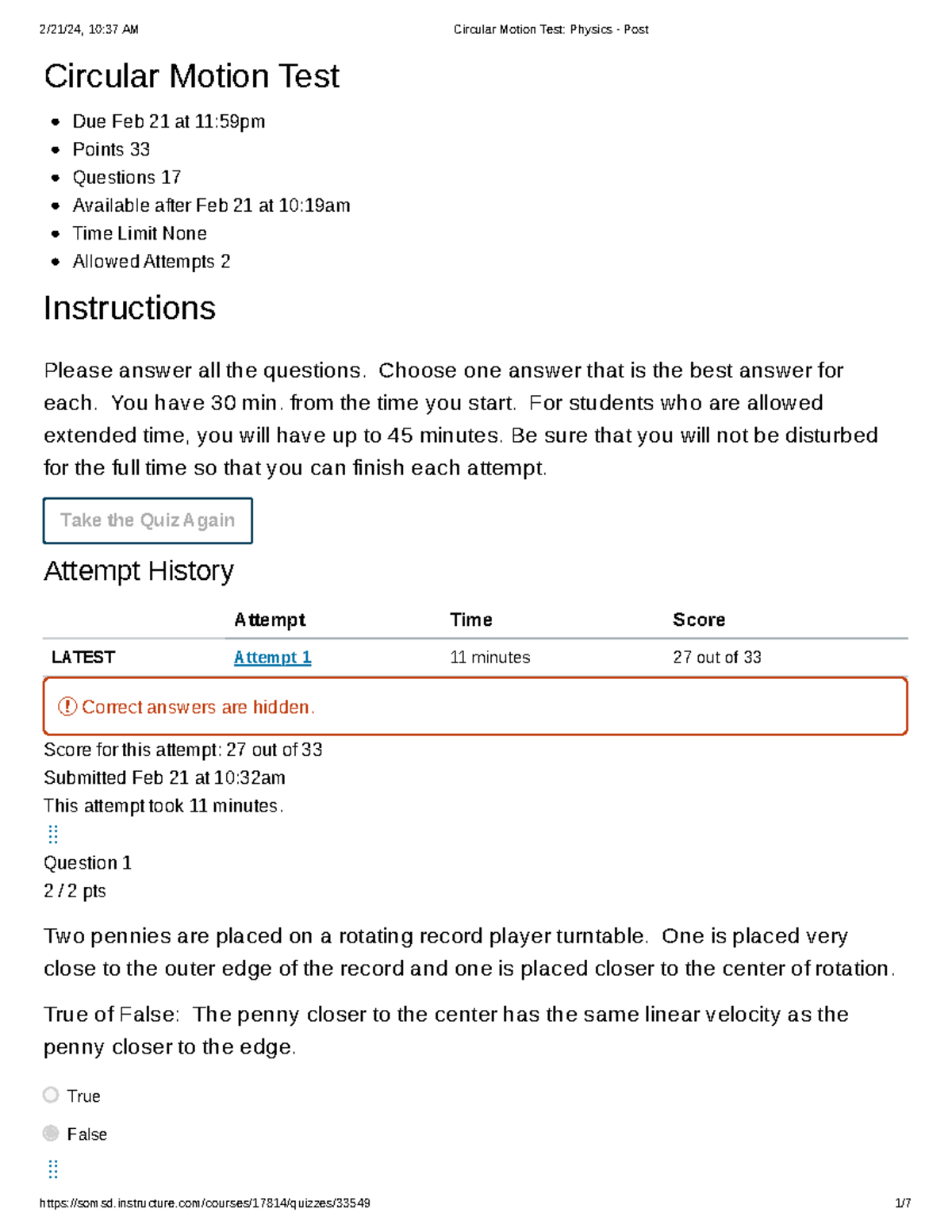 Circular Motion Test Physics - Post - Circular Motion Test Due Feb 21 ...