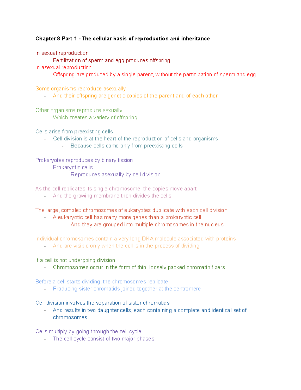 Biology - notes from professor - Chapter 8 Part 1 - The cellular basis ...