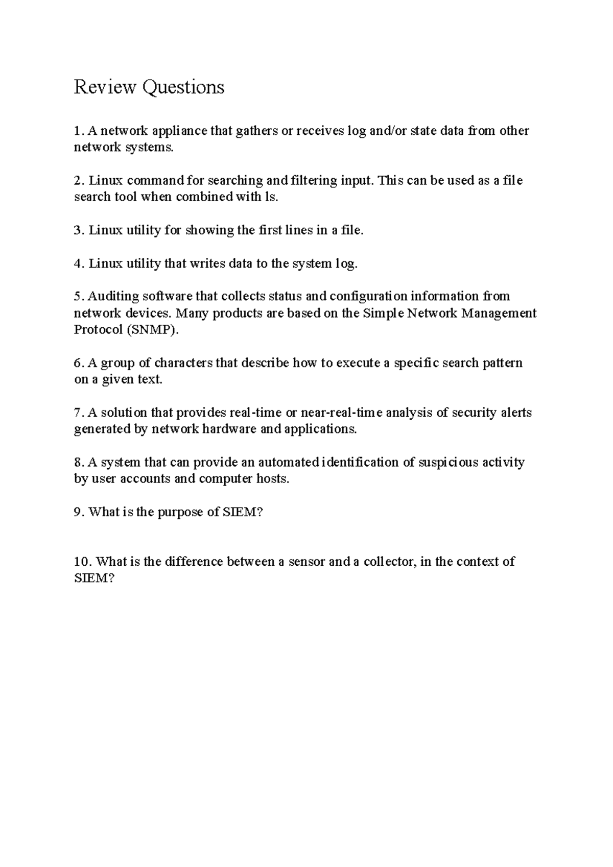 Security Information and Event Management Review Questions - Review ...