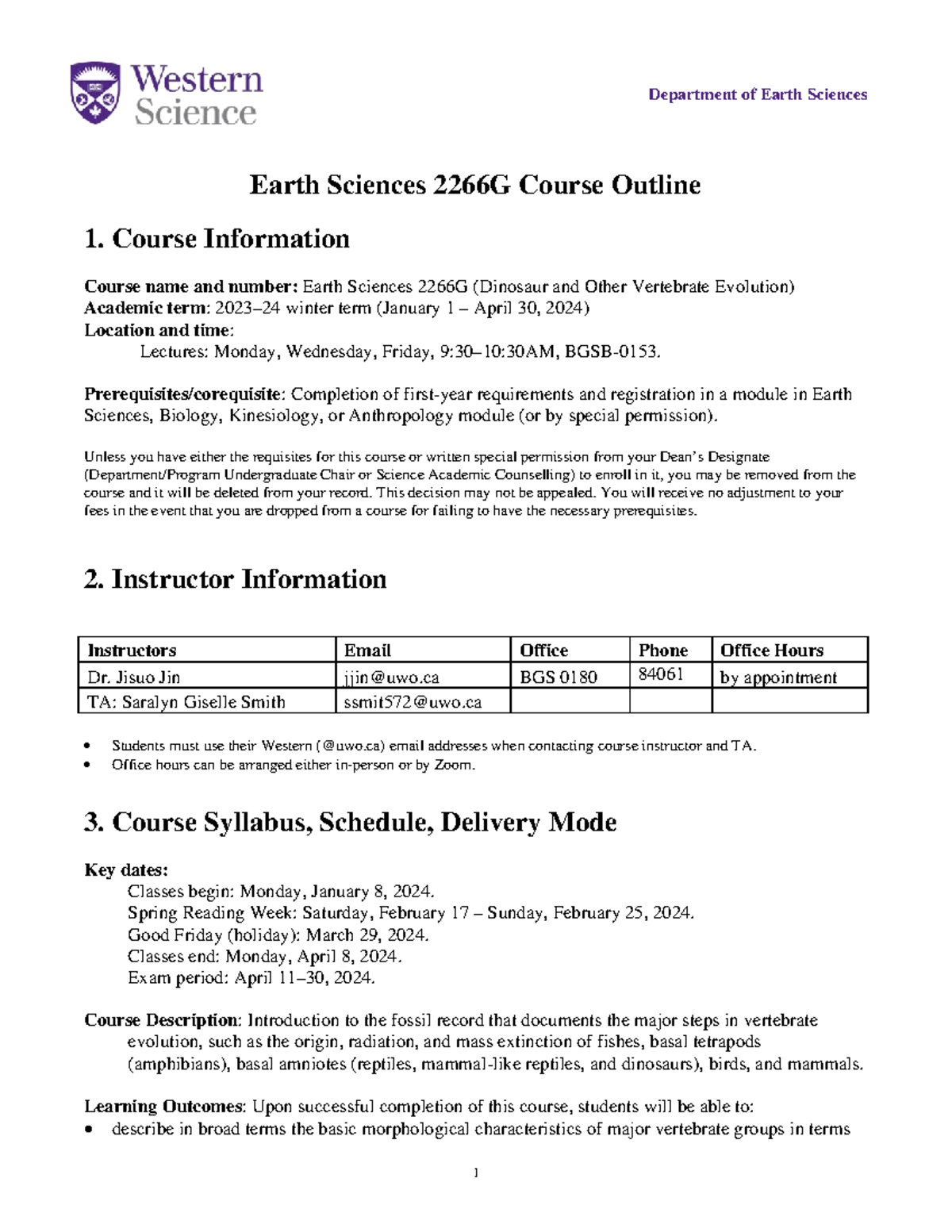 ES2266G Course Outline 2023-24 - Department of Earth Sciences Earth ...