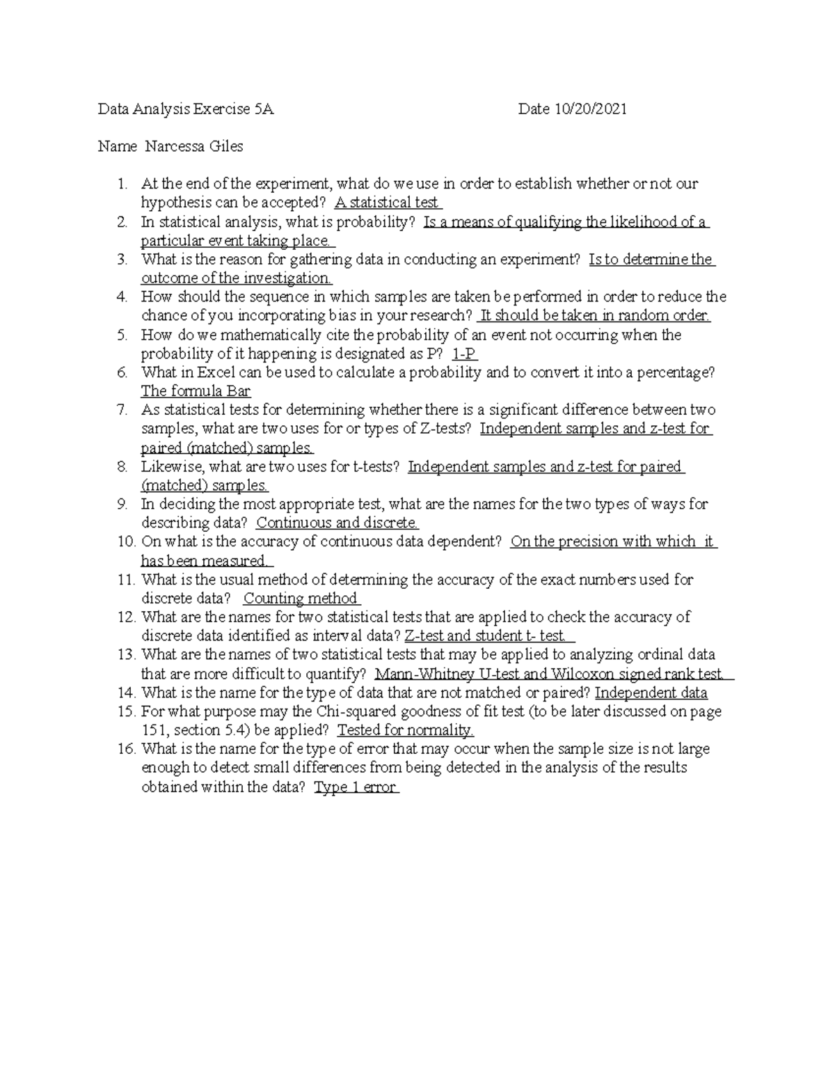 Data Analysis Exercise 5ADate - What is the reason for gathering data ...