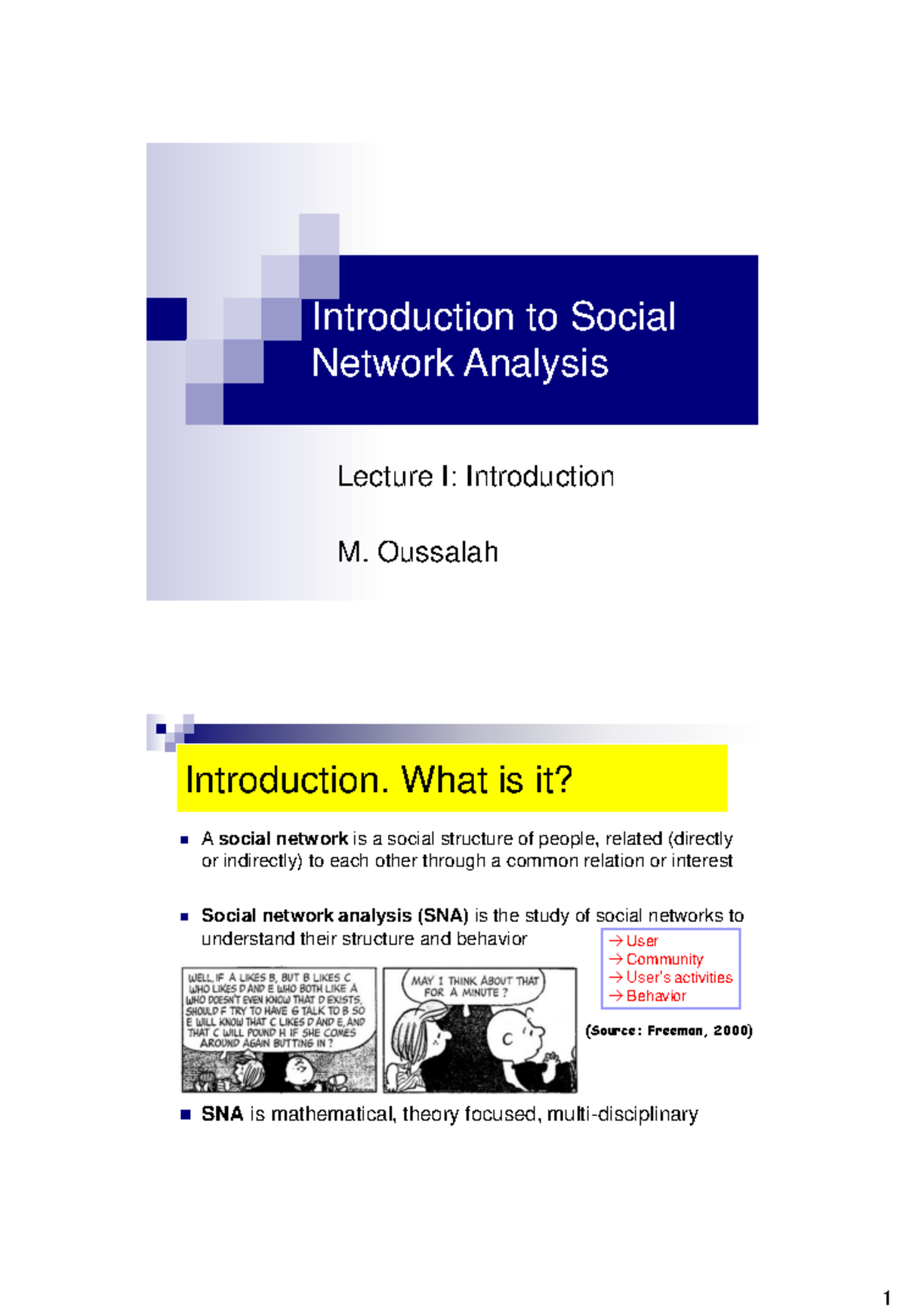 Lecture 1 Analysis Social Network 2024 - Introduction to Social Network Analysis Lecture I ...
