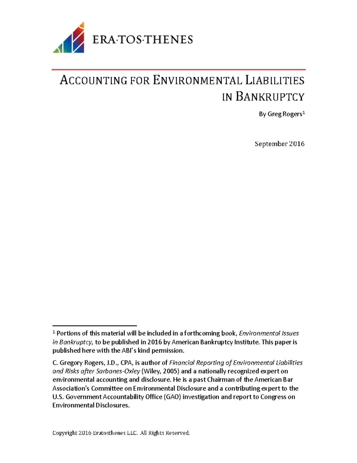 Accounting for Environmental Liabilities in Bankruptcy - Copyright 2016 ...