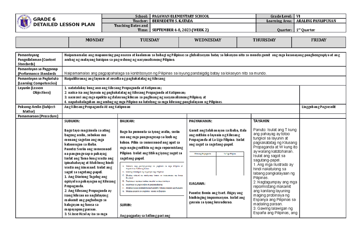DLP Araling Panlipunan 6 Q1 W2 - GRADE 6 DETAILED LESSON PLAN School ...