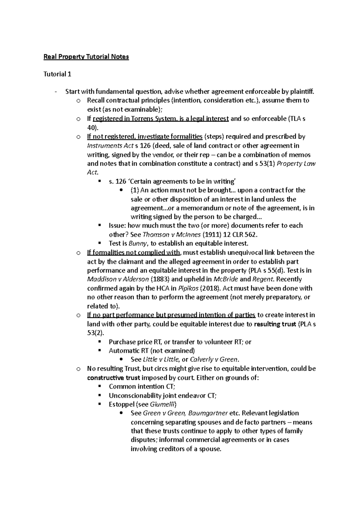 Real Property Tutorial Notes - Real Property Tutorial Notes Tutorial 1 ...