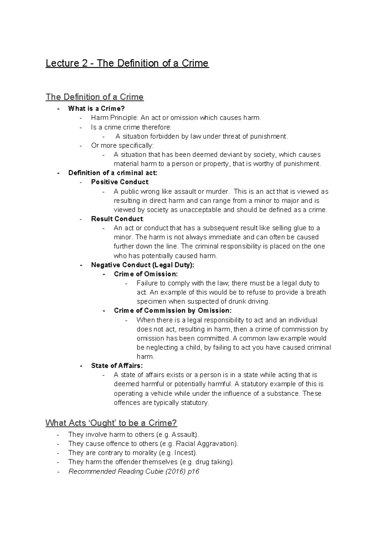 Criminal Law - 19 09 2023 - Lecture 2 - The Definition of a Crime The ...