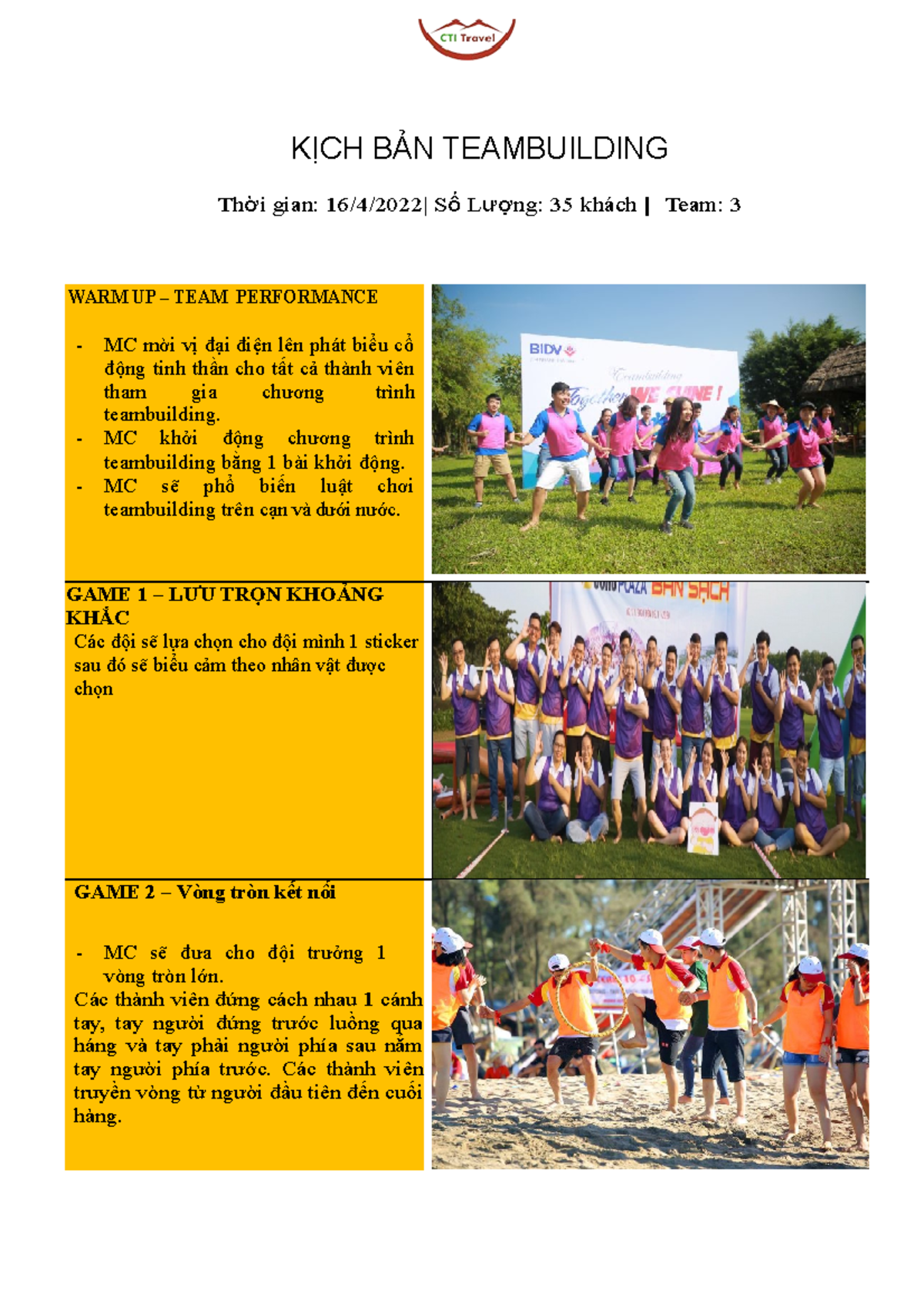 KỊCH BẢN Teambuilding - Giới thiệu lụaat - KỊCH BẢN TEAMBUILDING Thời gian: 16/4/2022| Số Lượng ...