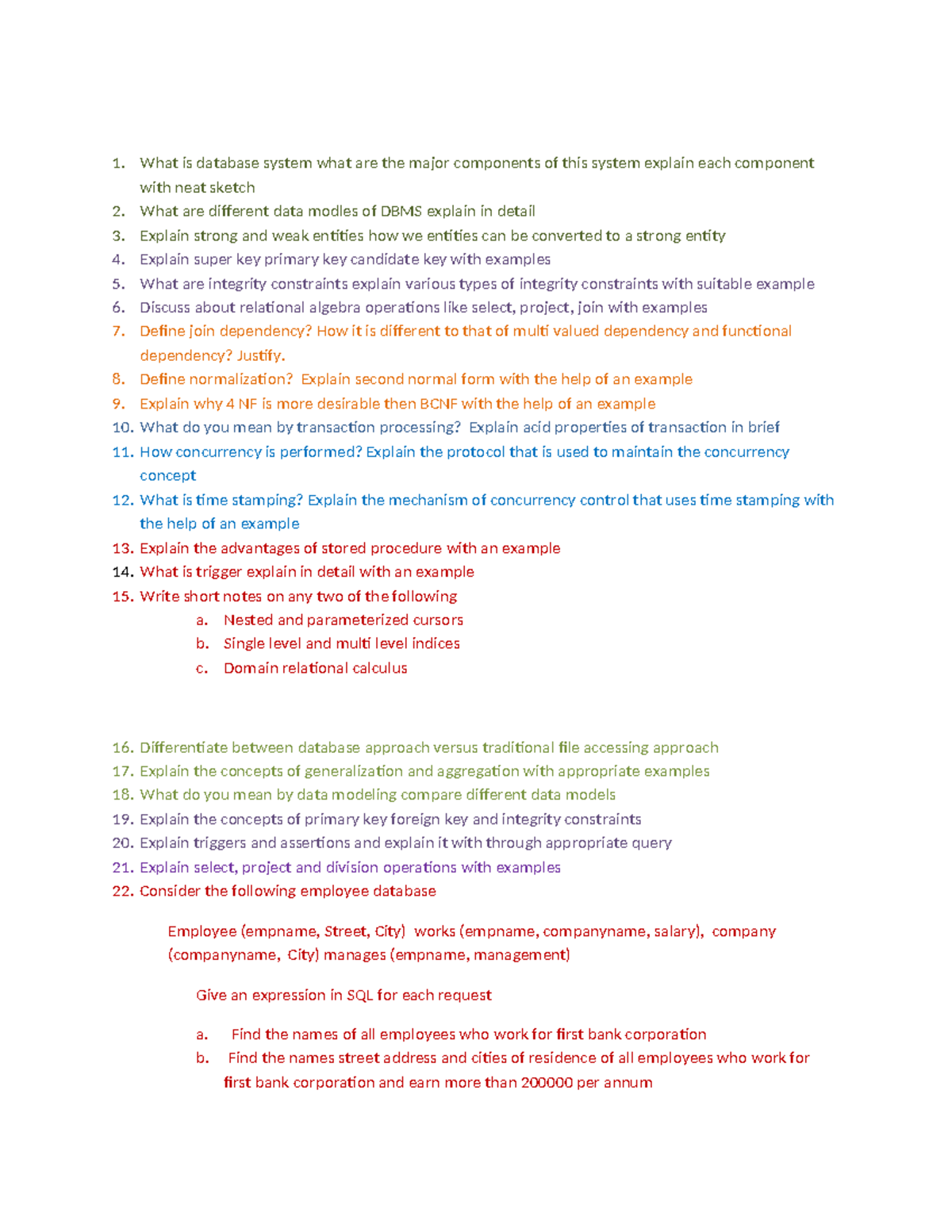 Important questions DBMS CS 502 edited - What is database system what are the major components ...