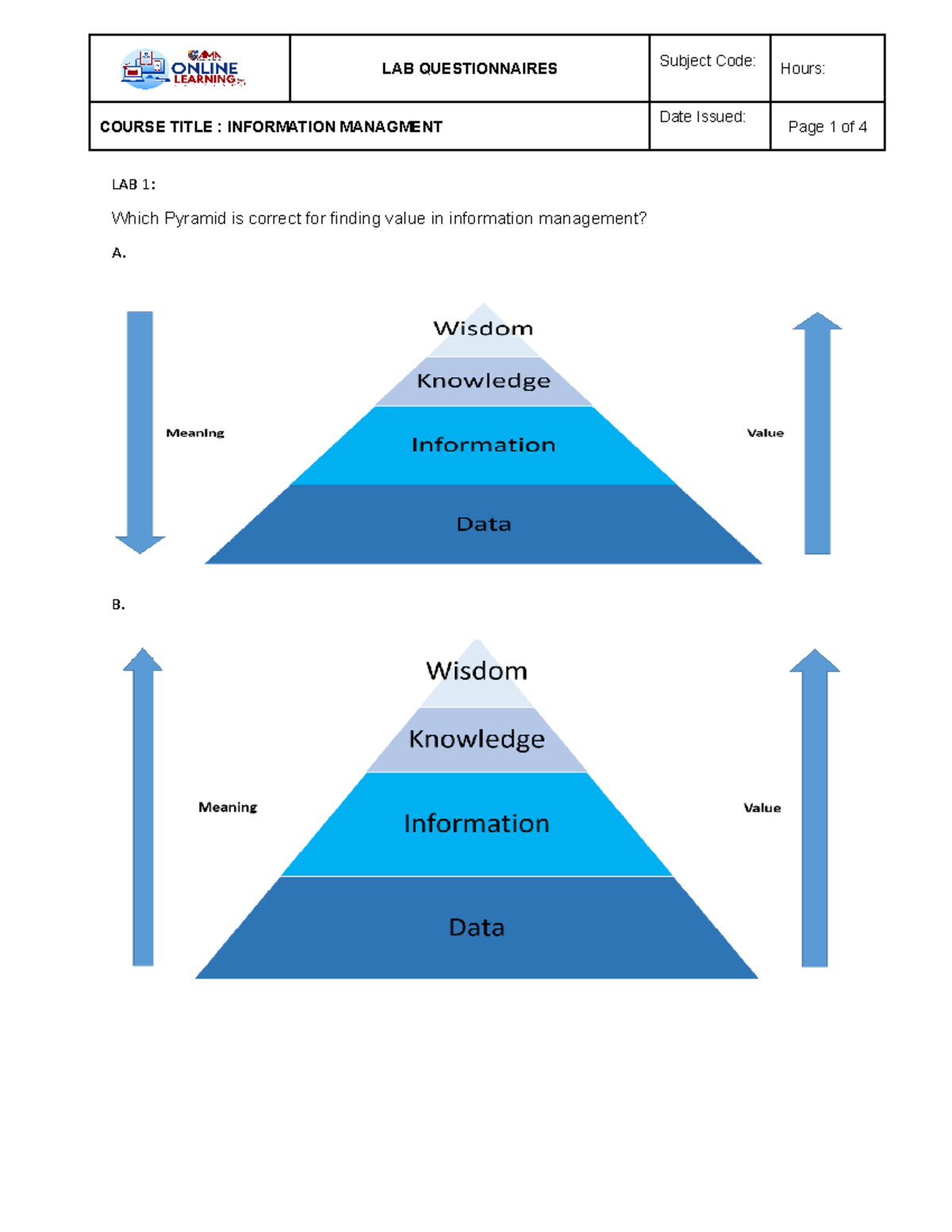 Information Managment LAB - COURSE TITLE : INFORMATION MANAGMENT Date ...