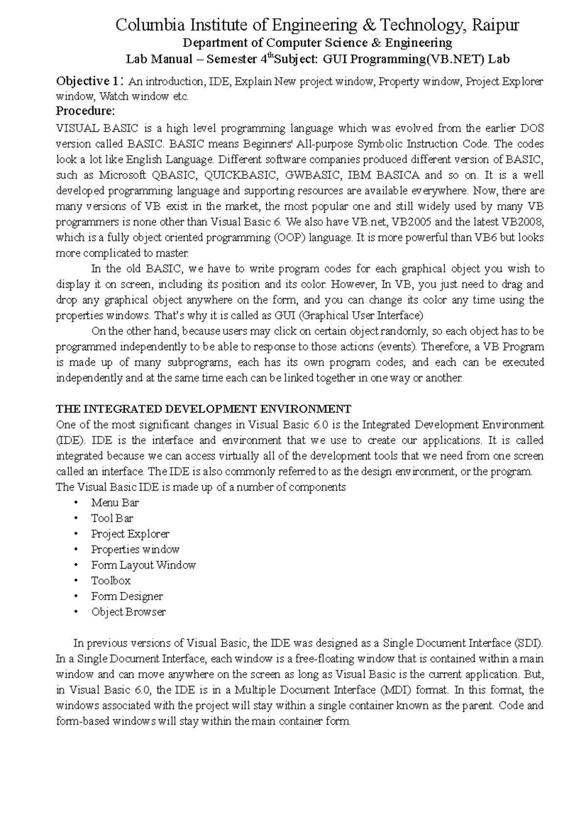 VB lab manual - Department of Computer Science & Engineering Lab Manual – Semester 4thSubject ...