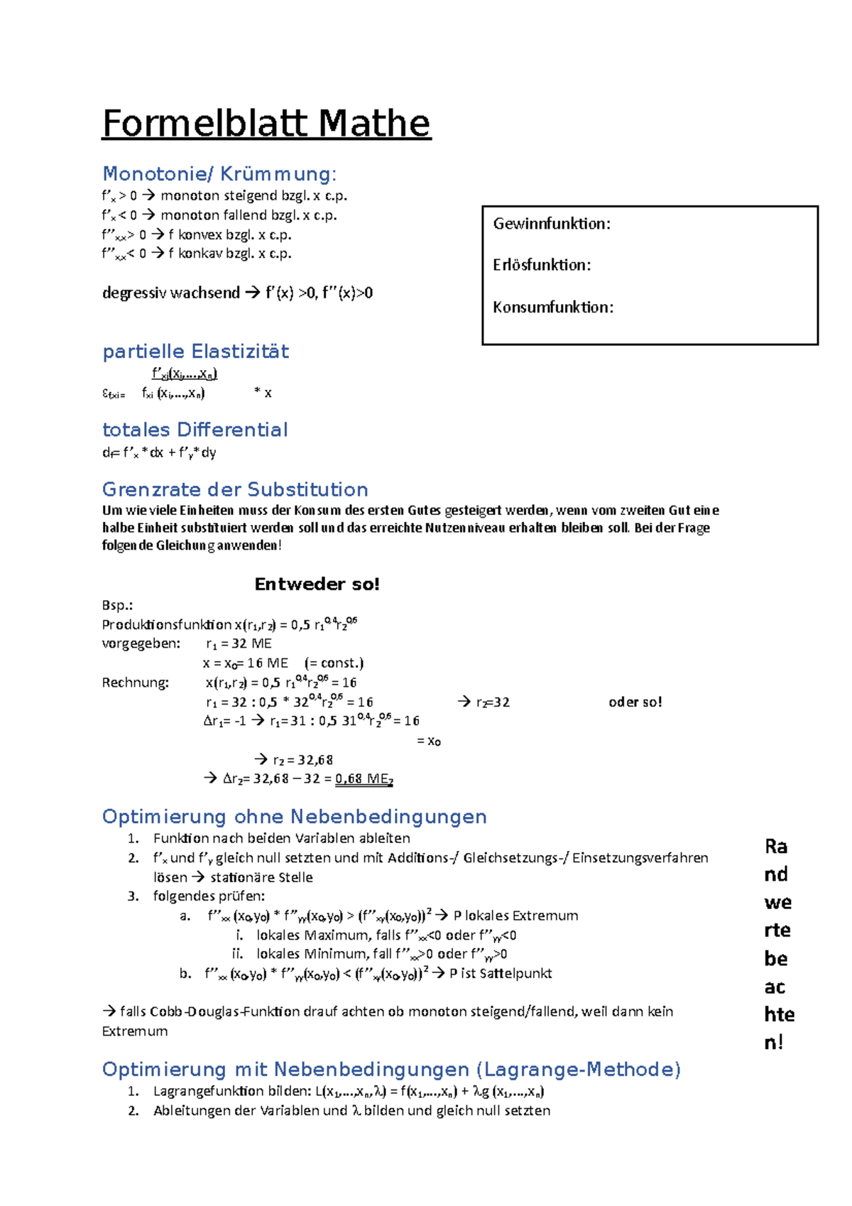Formelblatt Mathe - Formelblatt Mathe Monotonie/ Krümmung: f’x > 0 ...