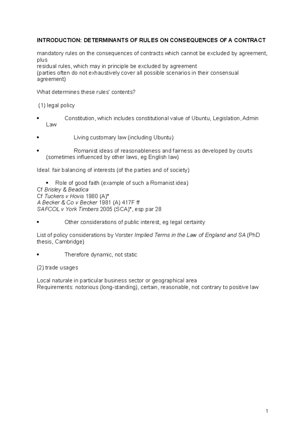Lecture Outline Intro Determinants Of Rules On Consequences Of Contract Introduction