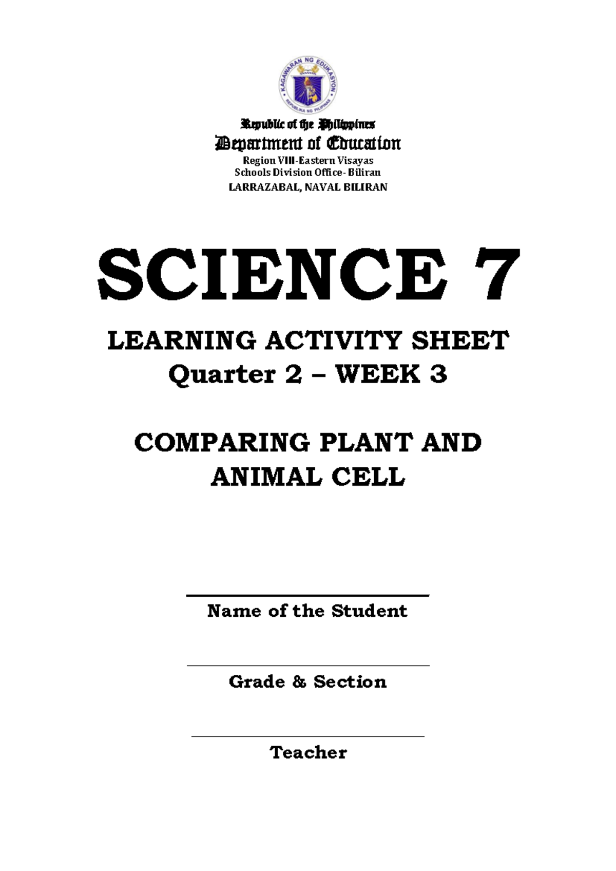 521626195 Q2 Science 7 LAS W4A - Republic of the Philippines Department ...