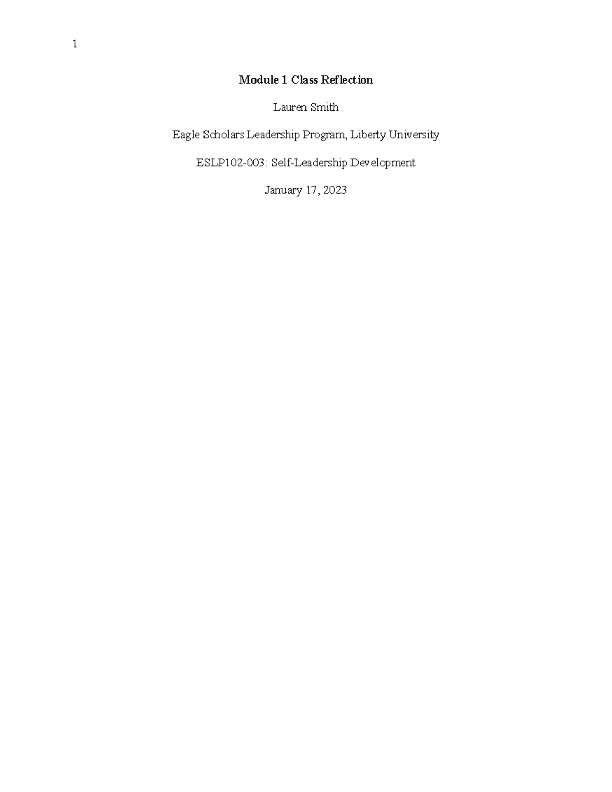 Module 1 Class Reflection - 1 Module 1 Class Reflection Lauren Smith ...