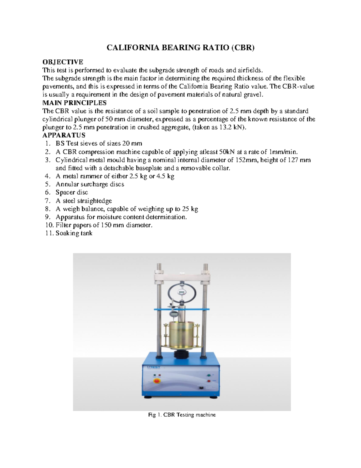 California Bearing Ratio 444 - CALIFORNIA BEARING RATIO (CBR) OBJECTIVE ...