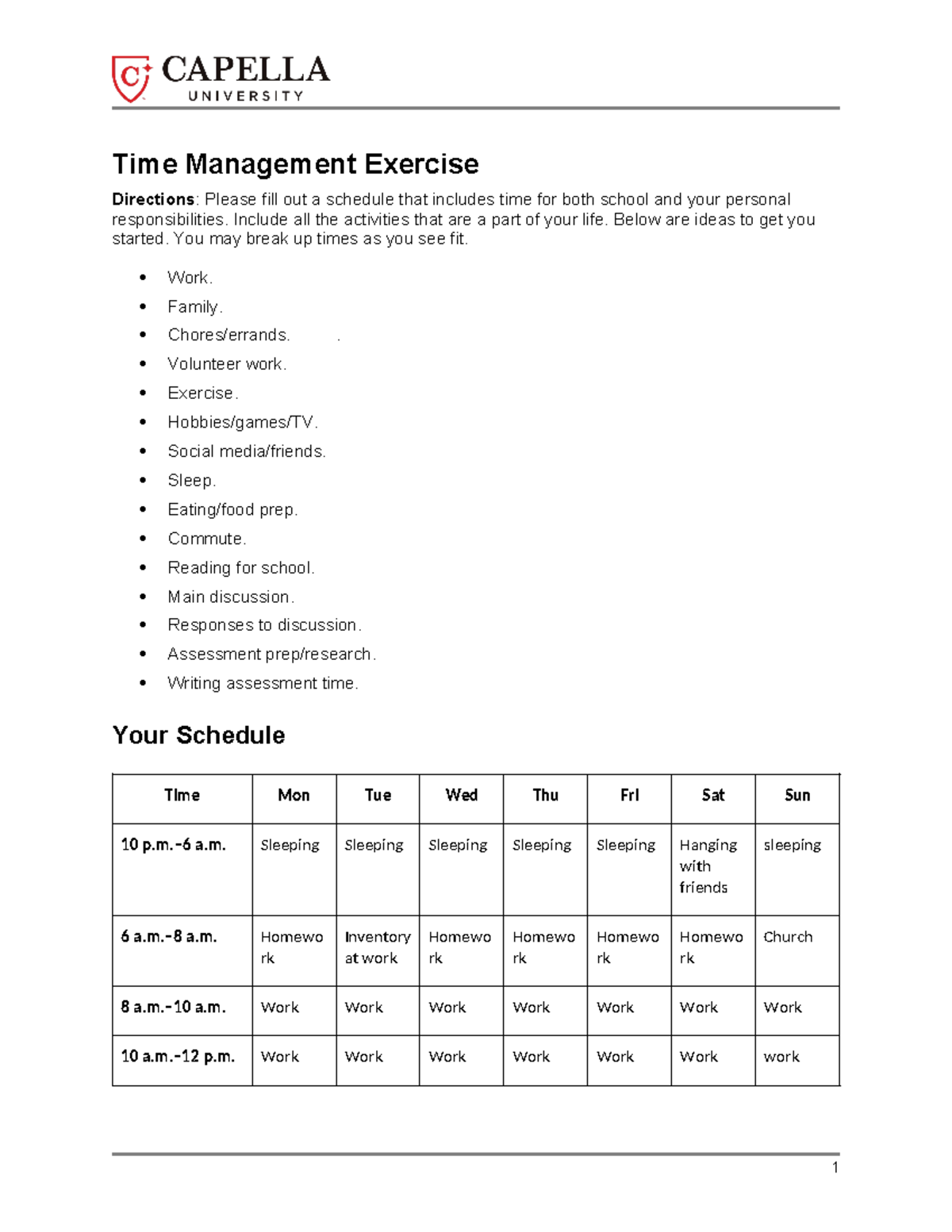 Time managment - nothing to share - Time Management Exercise Directions ...