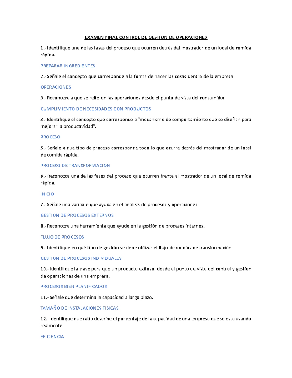 Examen Final Control DE Gestion DE Operaciones - EXAMEN FINAL CONTROL DE GESTION DE OPERACIONES ...