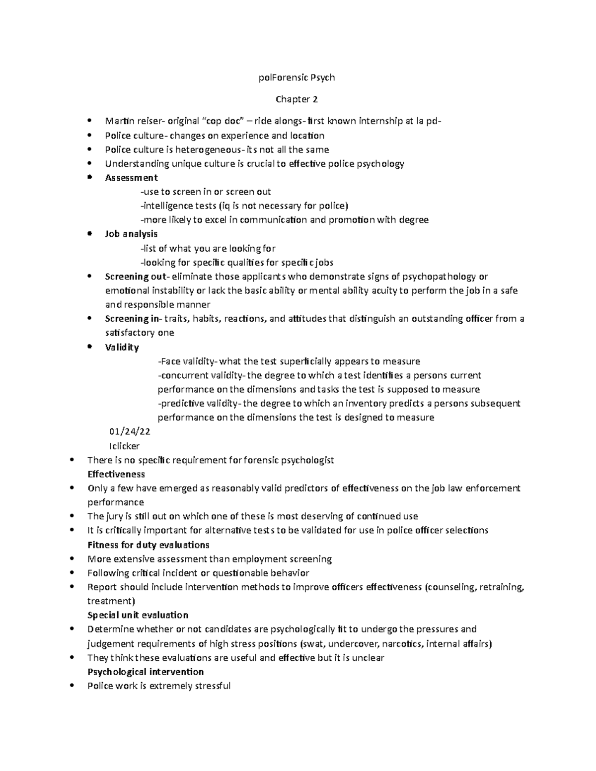 Forensic Psych notes - Everything we talked about in class with review ...