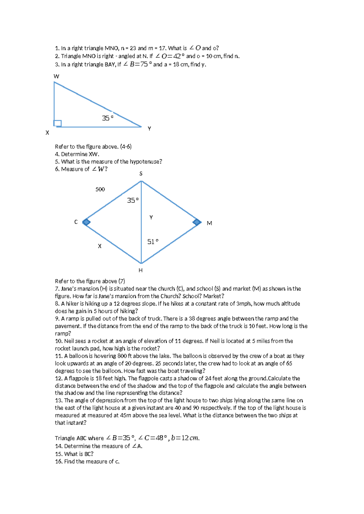 4TH Quarter Review 1 - 1. In a right triangle MNO, n = 23 and m = 17 ...