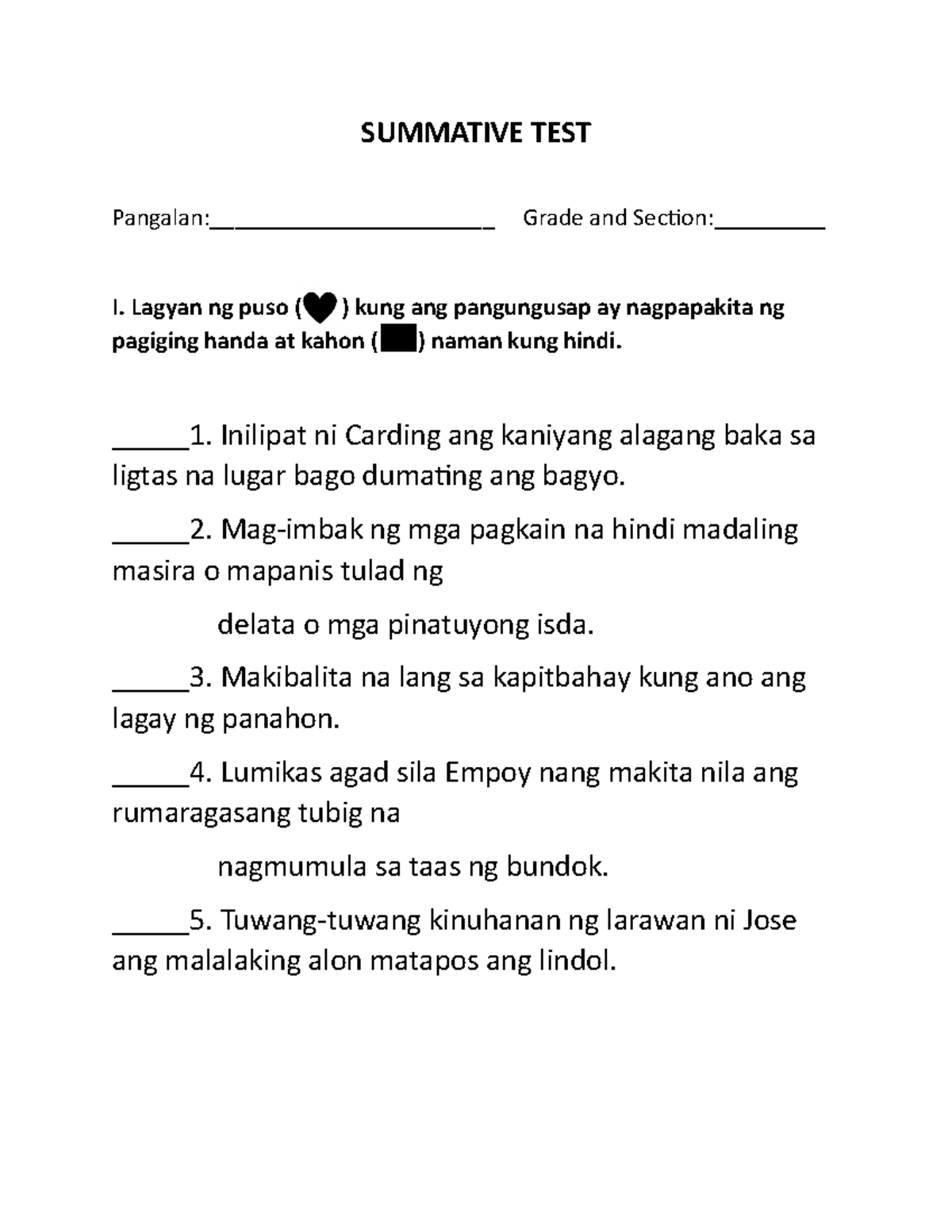 Summative-TEST - Test - SUMMATIVE TEST Pangalan ...