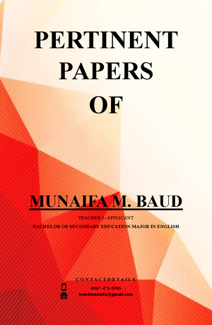 Pertinent Paper Table OF Contents - Republic of the Philippines ...