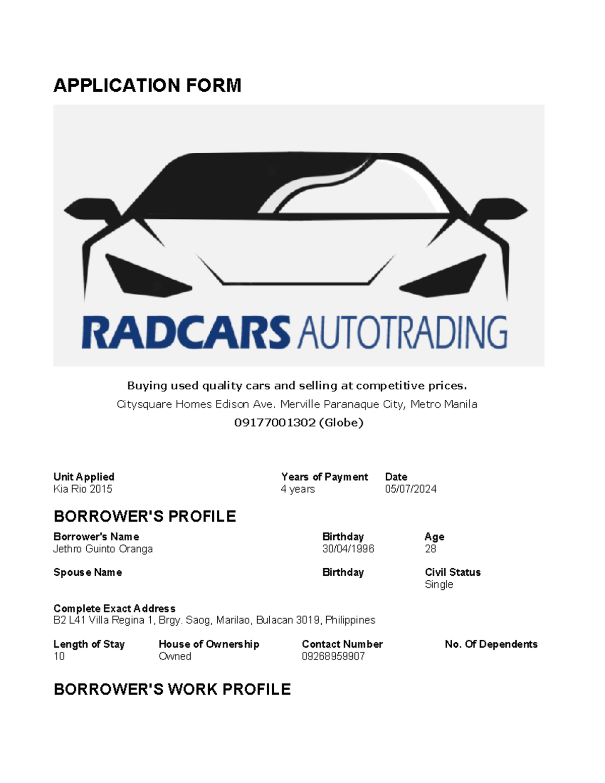 Application FORM - 141 - test cars - APPLICATION FORM Buying used ...