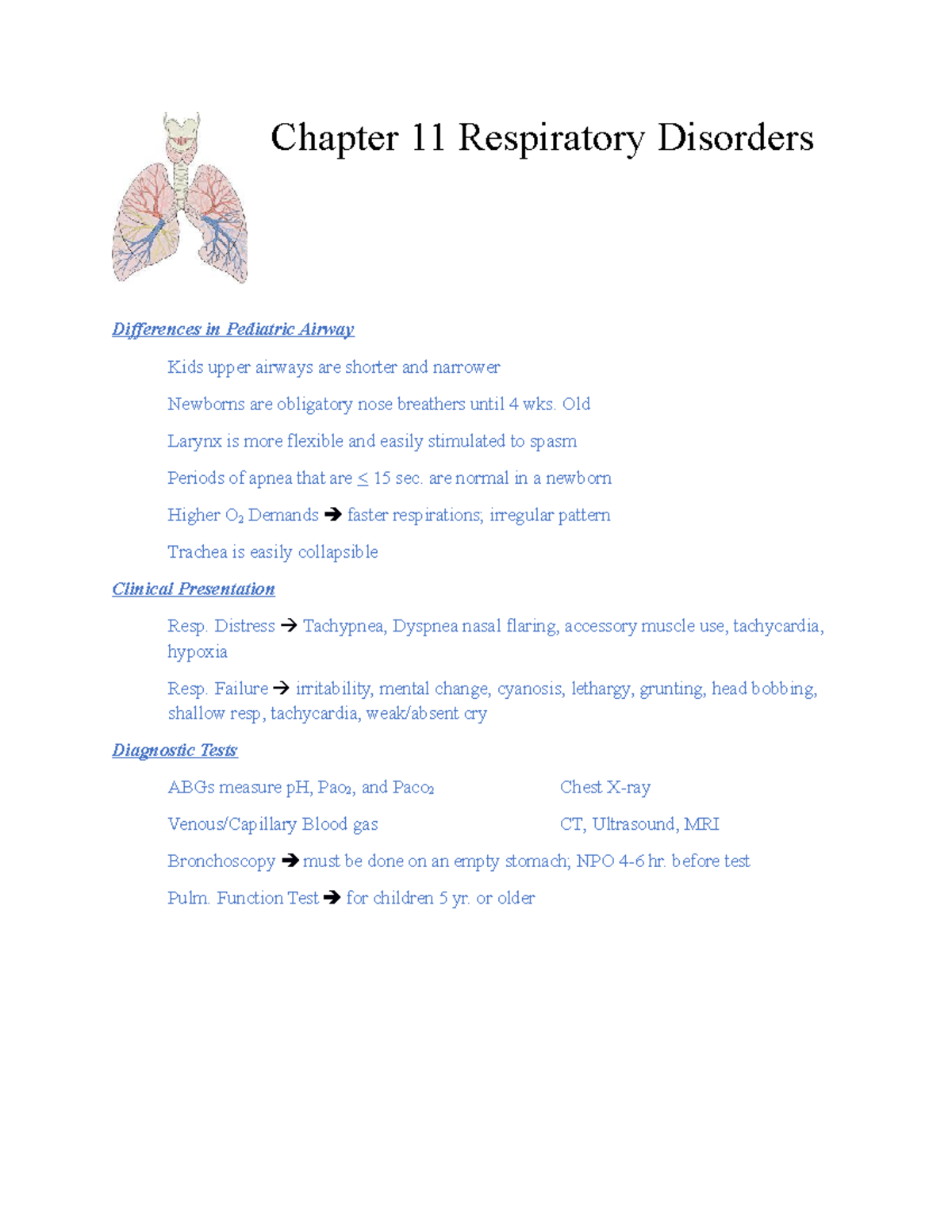 Chapter 11 Respiratory Disorders - Chapter 11 Respiratory Disorders ...