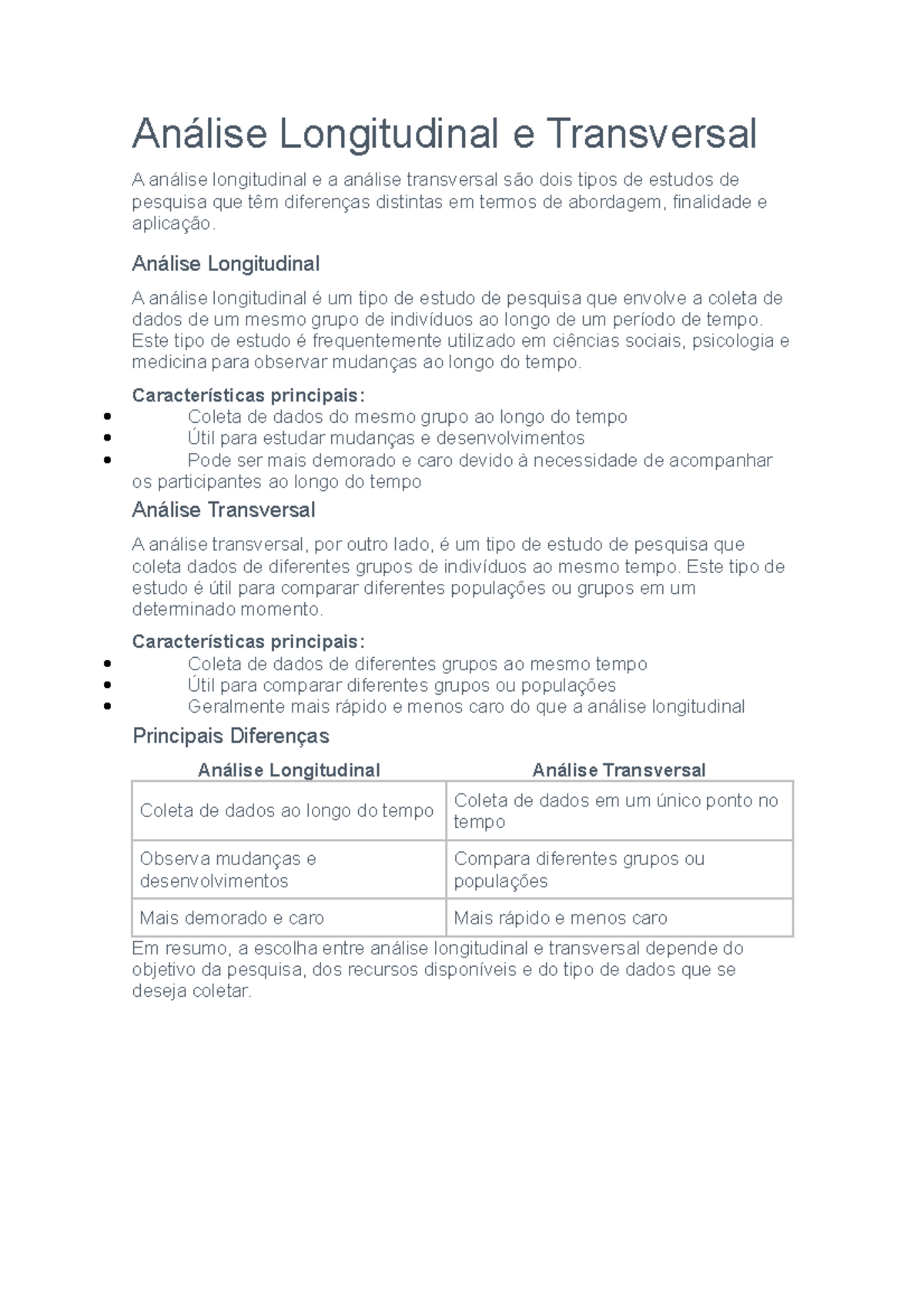 Análise Longitudinal e Transversal - Análise Longitudinal e Transversal ...