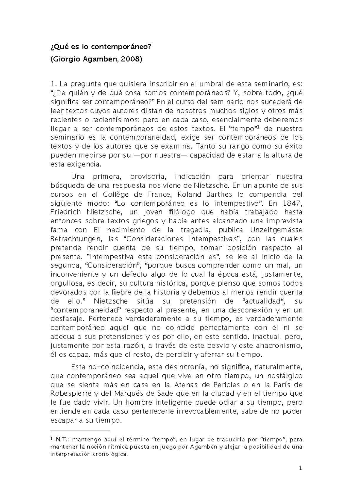 Agamben, G. (2008 ) Qué es lo contemporáneo - ¿Qué es lo contemporáneo ...
