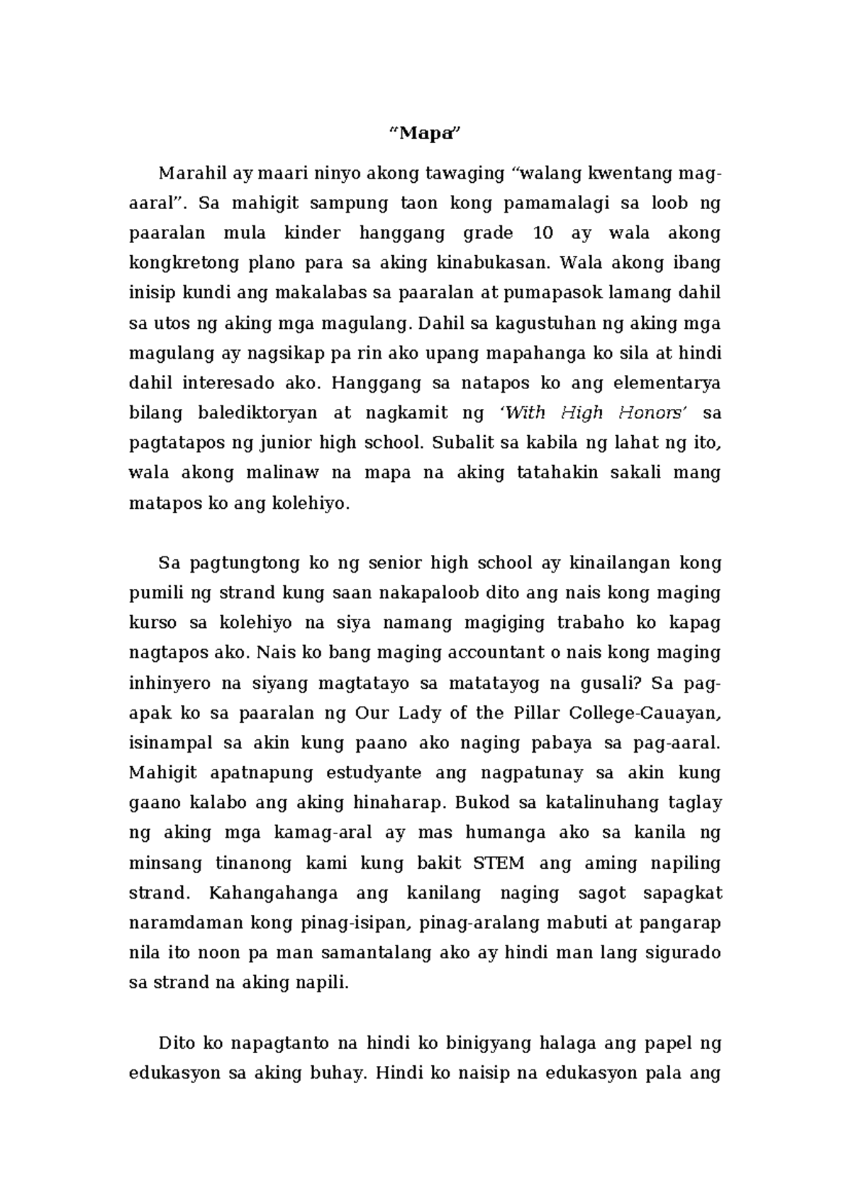 496614377 Halimbawa Ng Replektibong Sanaysay - “Mapa” Marahil ay maari ...