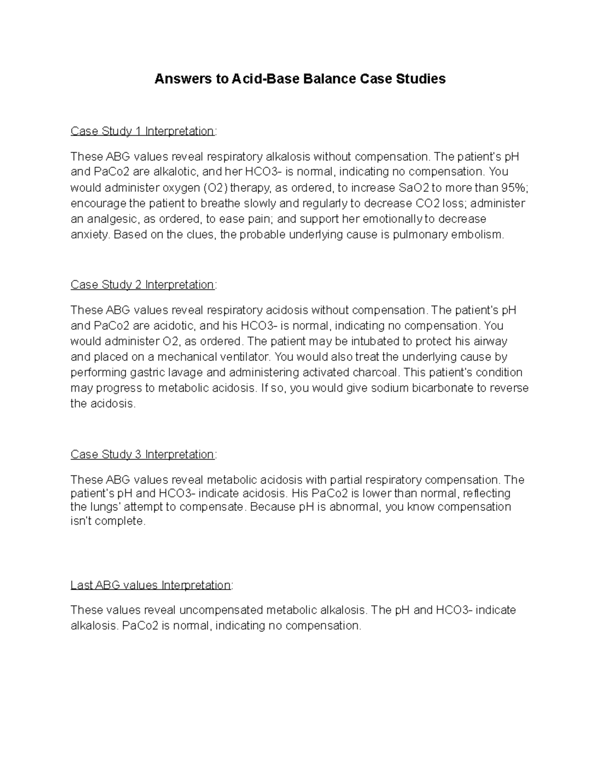 pathophysiology Answers+to+Acid-Base+Case+Studies 2022 - Answers to ...