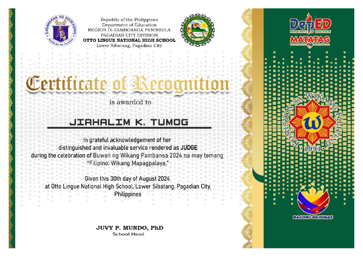 Doc1 - adfasdf - NG Republic of the Philippines NATIONAL Department of ...