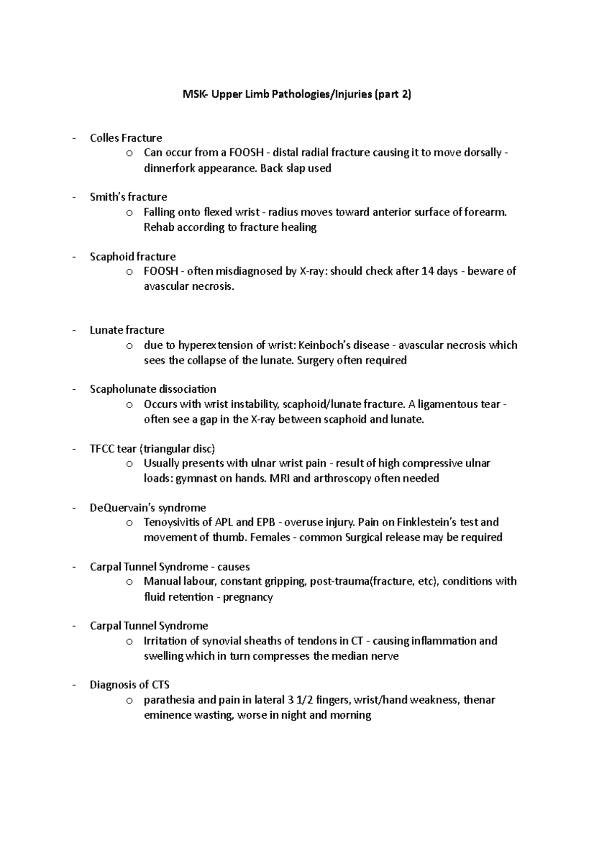 MSK- Upper limb pathologies/conditions p2 - MSK- Upper Limb Pathologies ...