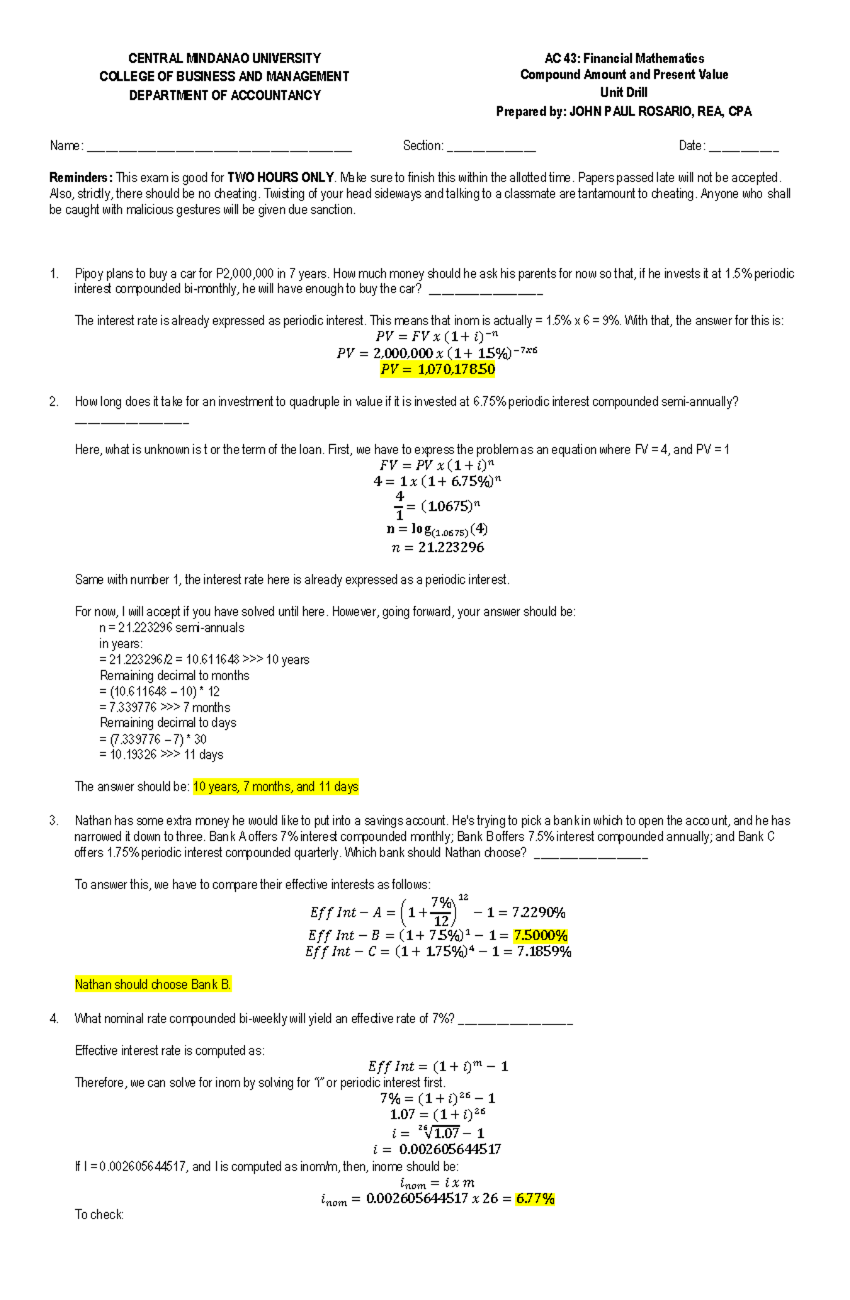 Unit II&III Unit Drill Answer Key - Corrected - CENTRAL MINDANAO ...