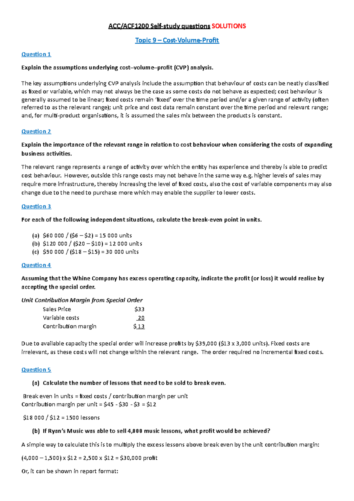 ACC ACF1200 Topic 9 Solutions to Questions for self-study - ACC/ACF1200 ...