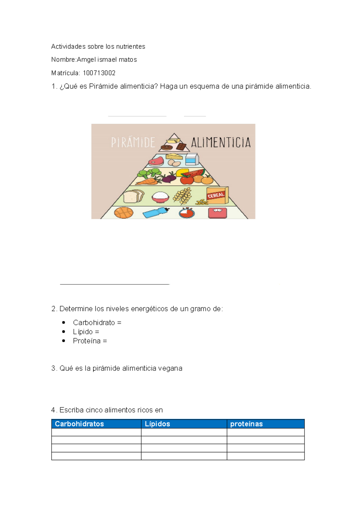 Actividades sobre los nutrientes - Actividades sobre los nutrientes ...