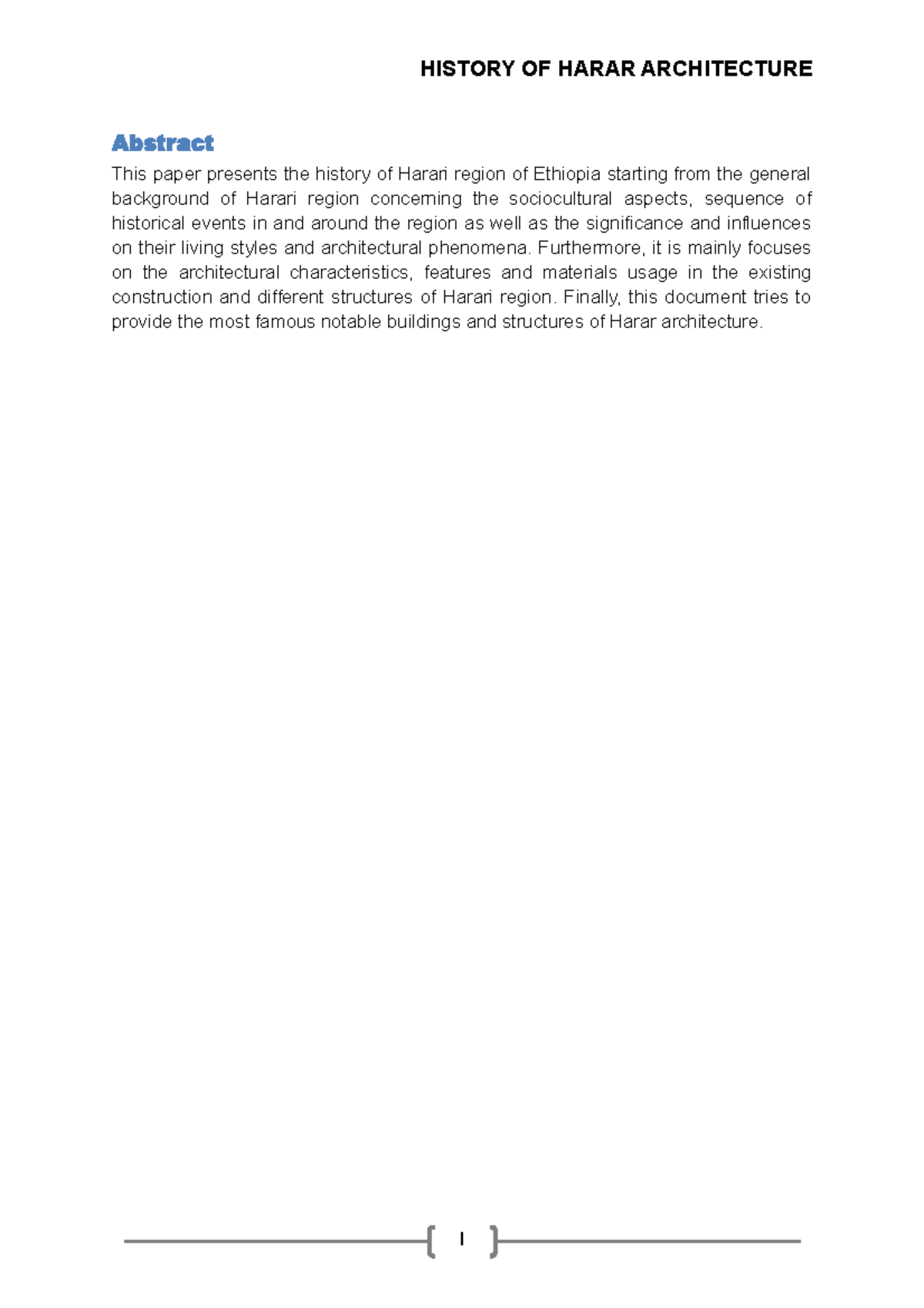 History OF Harar Architecture 1 - Abstract This paper presents the ...