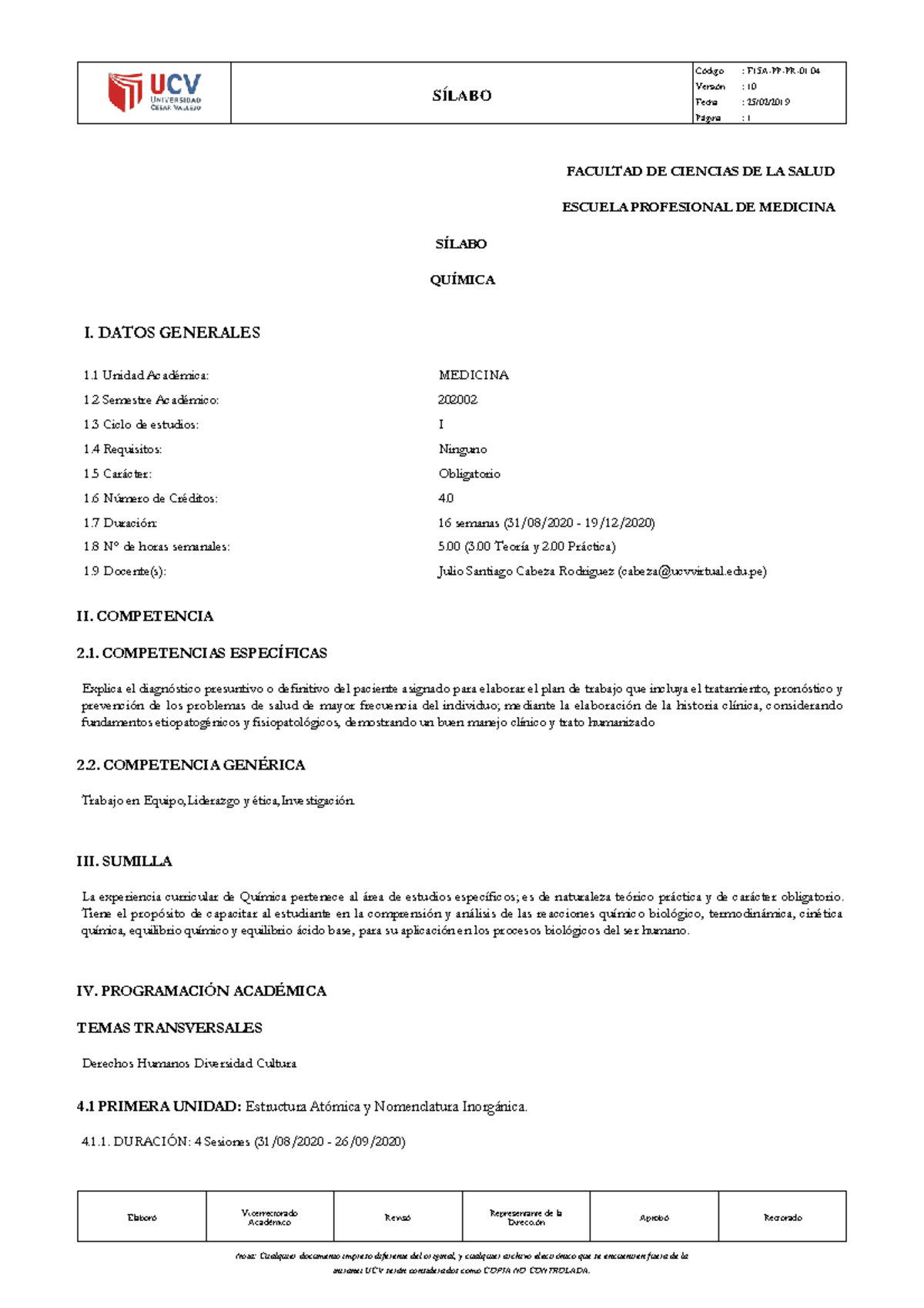 Silabo Quimica - jgggh - FACULTAD DE CIENCIAS DE LA SALUD ESCUELA ...