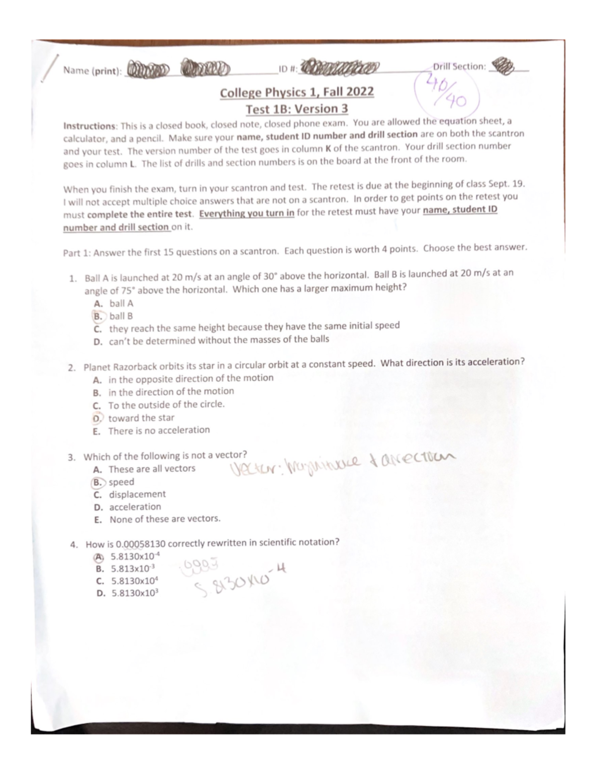 College Physics 1, Fall 2022 Test1 - PHYS 2033 - Studocu