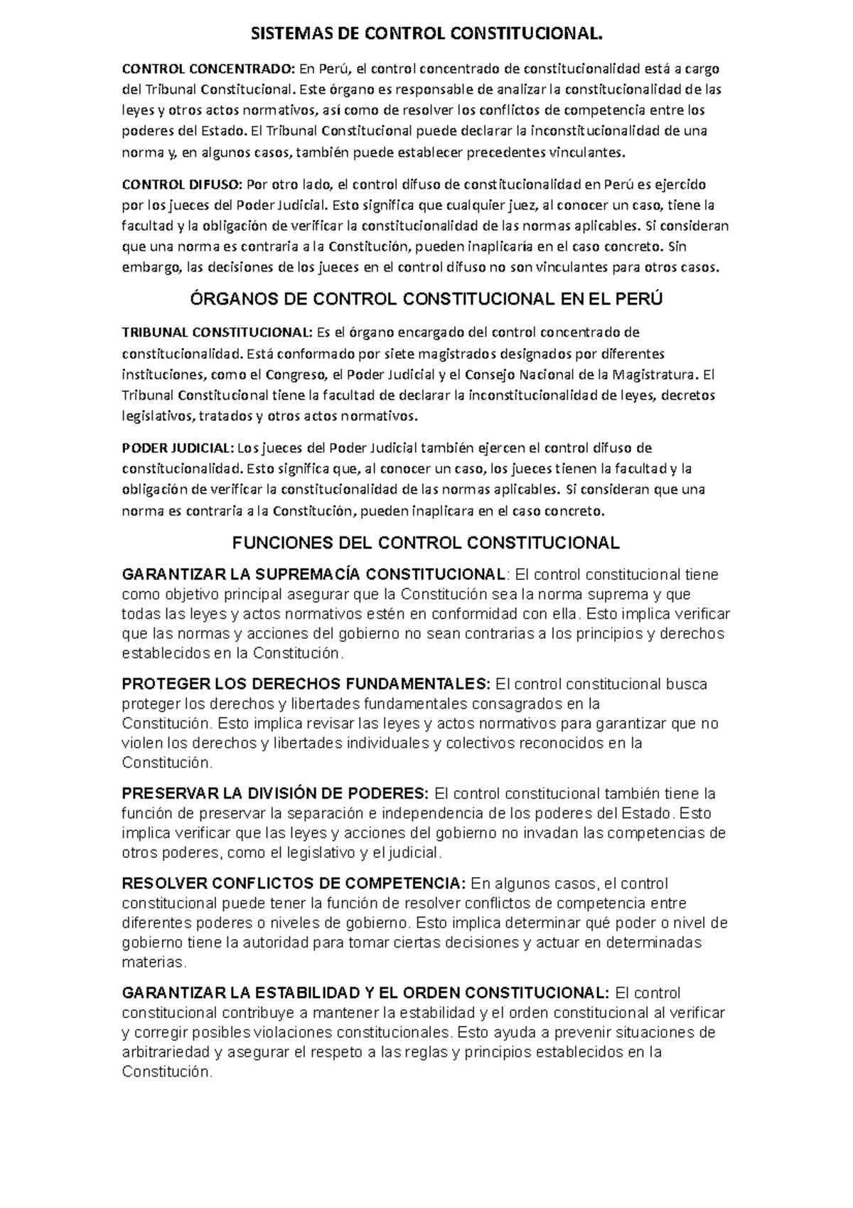 Sistemas DE Control Constitucional - SISTEMAS DE CONTROL CONSTITUCIONAL. CONTROL CONCENTRADO: En ...