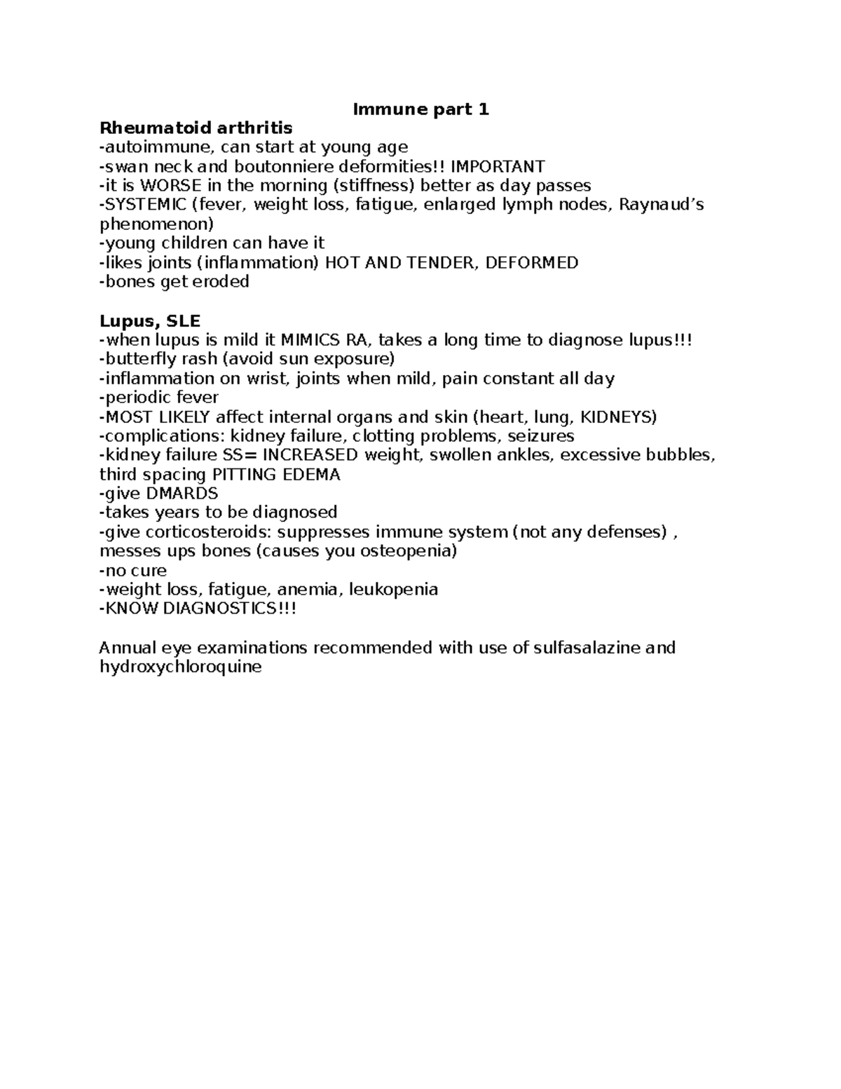 Medsurg immune - RA and lupus - Immune part 1 Rheumatoid arthritis ...