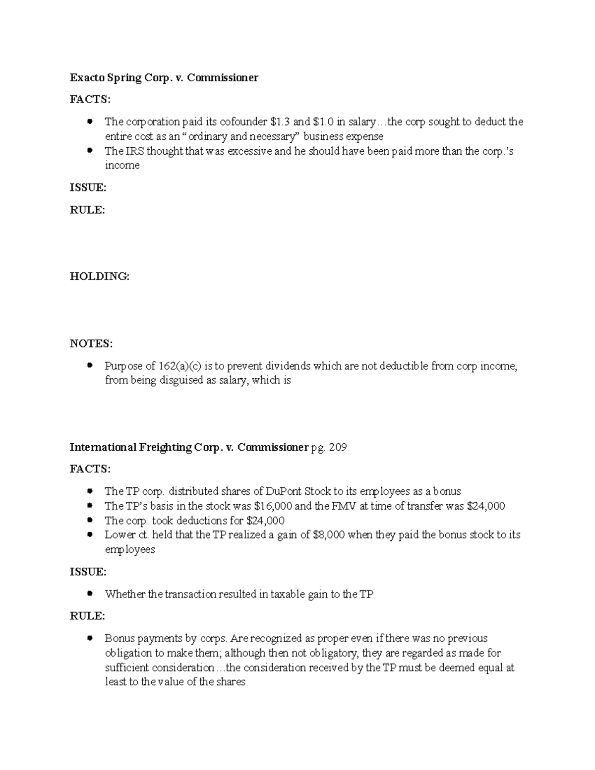 Capital Expenses (10.11) - Exacto Spring Corp. v. Commissioner FACTS ...