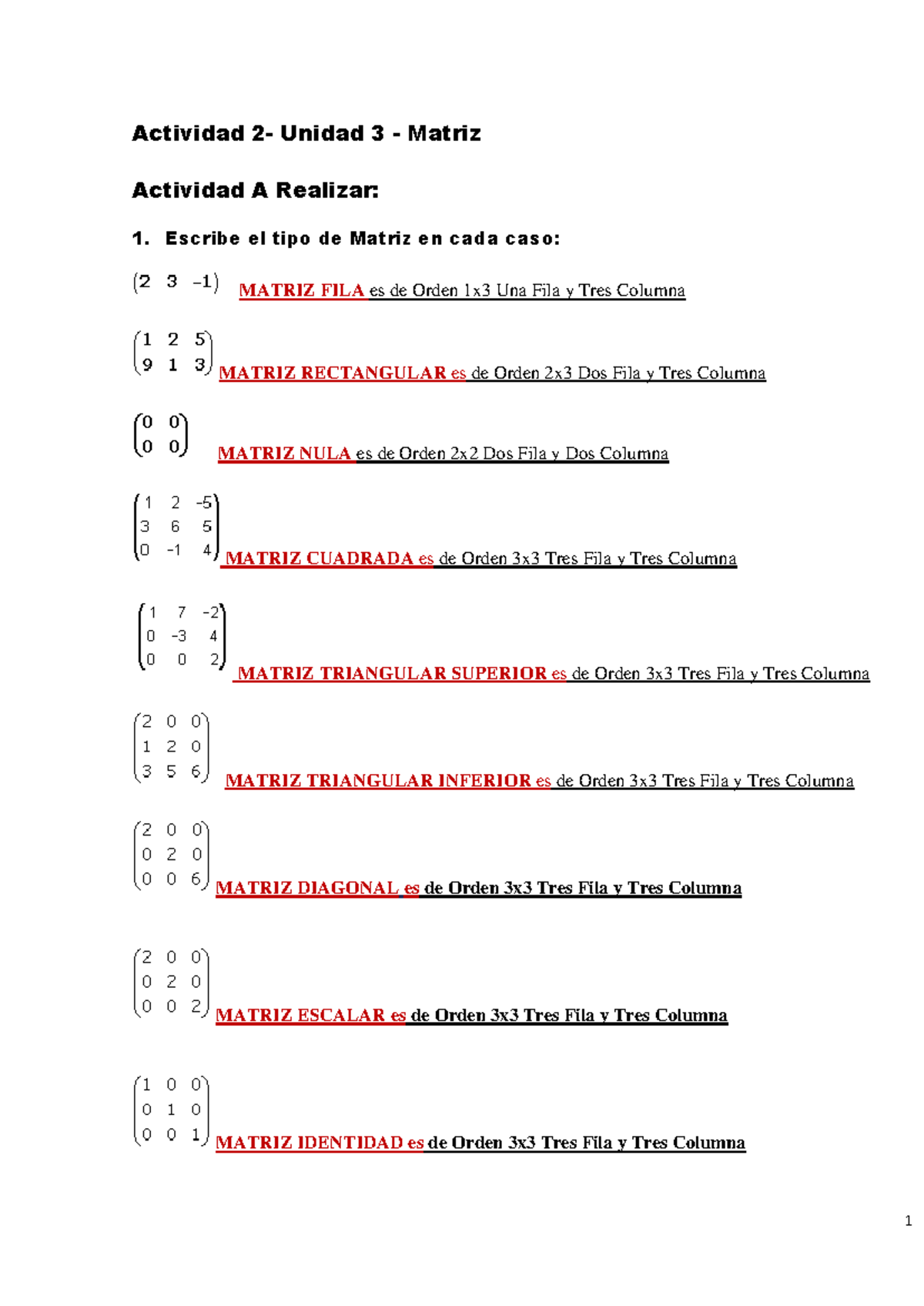 matrices matematica - 1 Actividad 2 - Unidad 3 - Matriz Actividad A ...