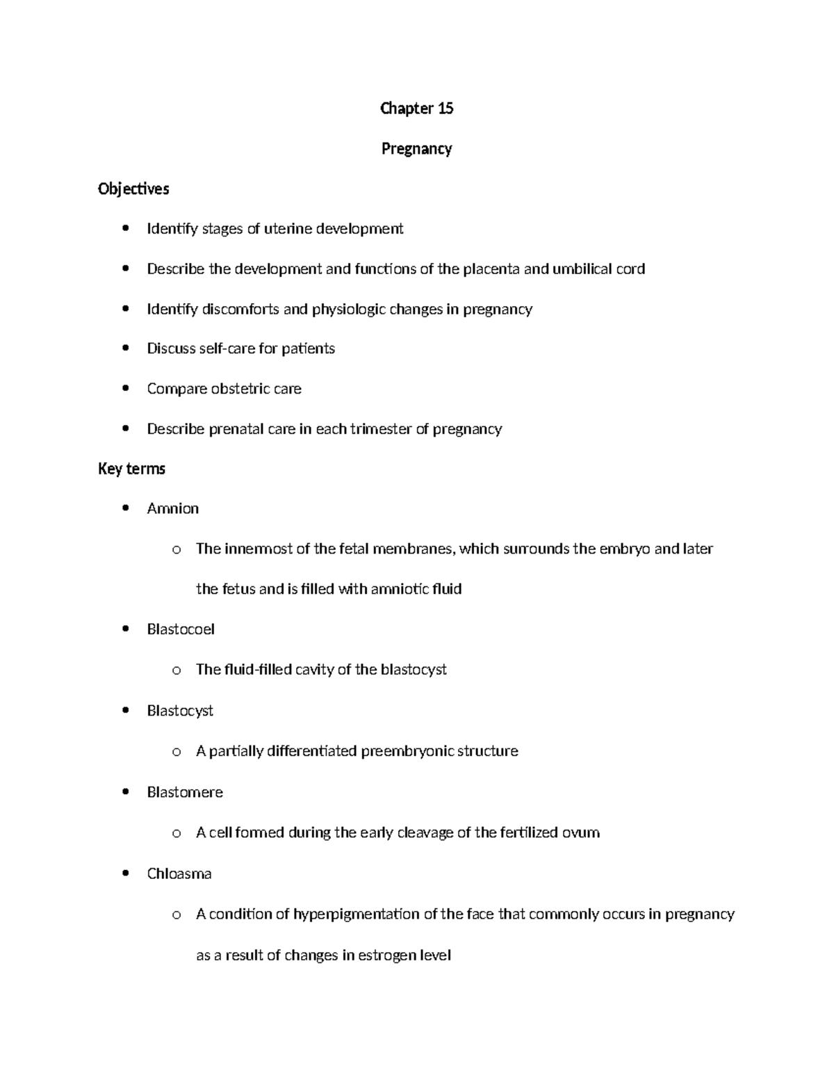Chapter 15-Pregnancy - notes - Chapter 15 Pregnancy Objectives Identify ...