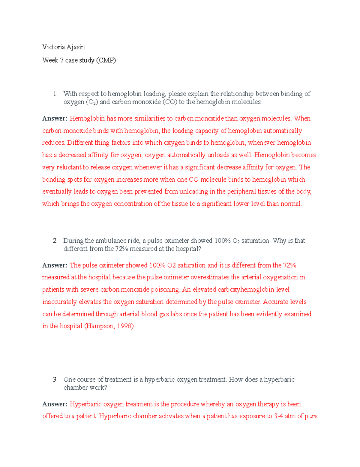 Case study xx - useful - Victoria Ajasin Week 7 case study (CMP) 1. With respect to hemoglobin ...