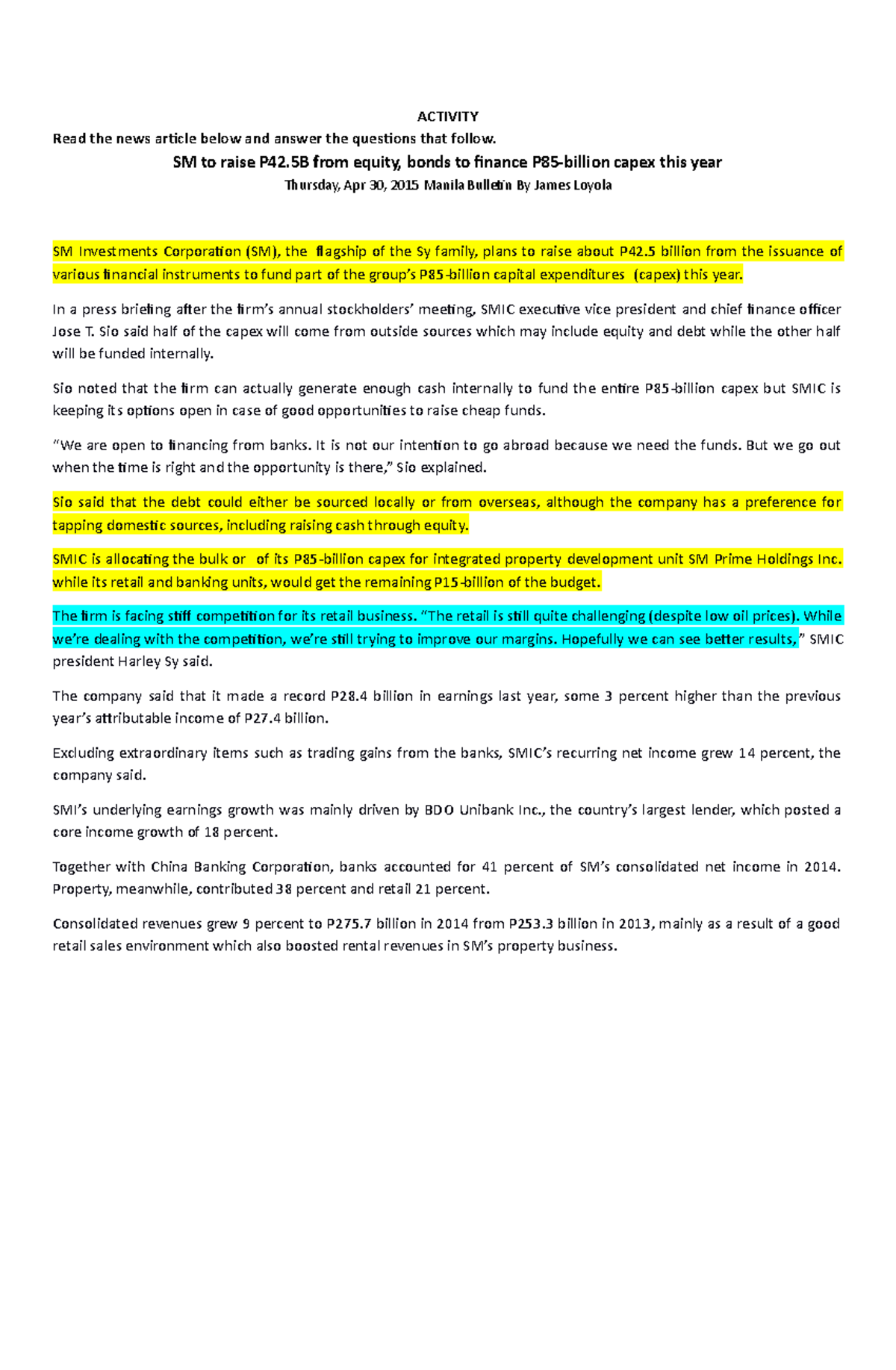 Activity SM CASE Analysis - ACTIVITY Read the news article below and ...