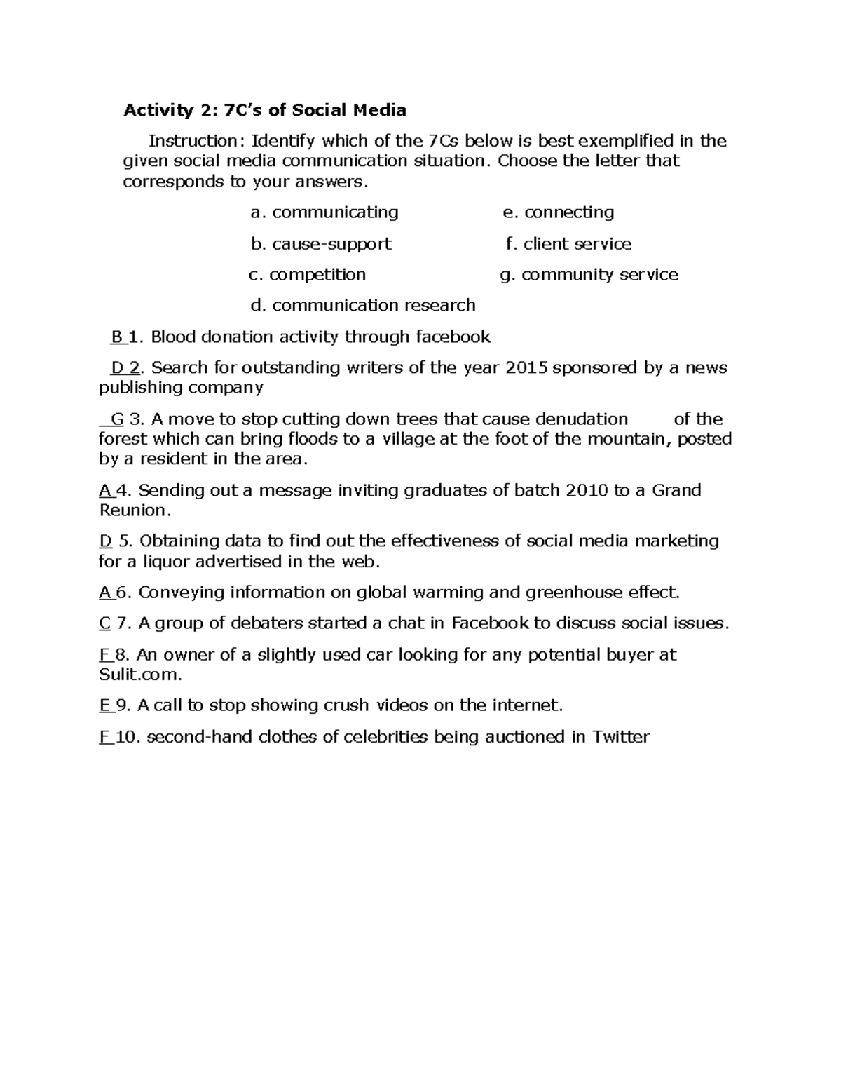 BSBA MM1 Aaa - vrvsfv - Activity 2: 7C’s of Social Media Instruction ...