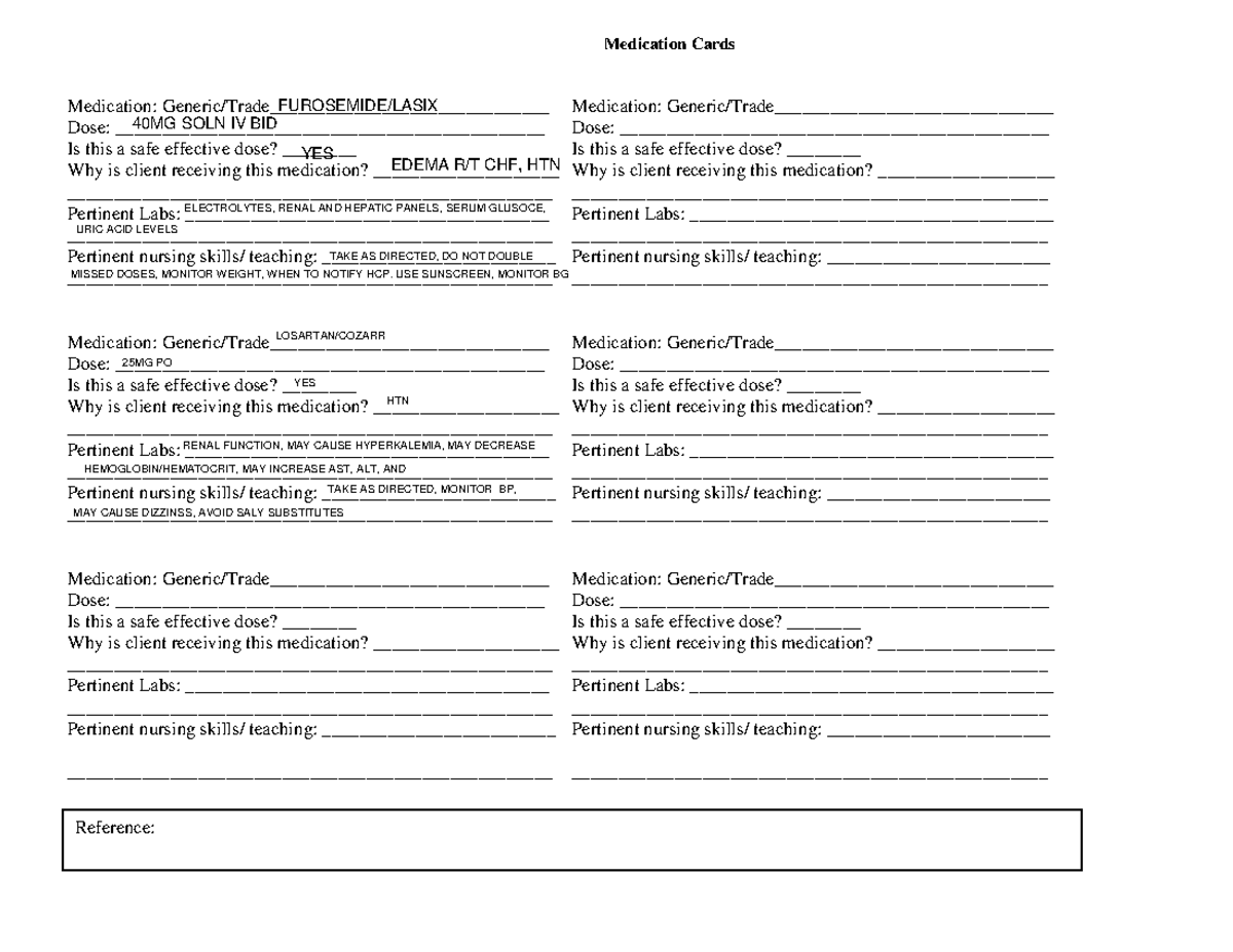 Clinical DAY 2 MED Sheet 2 - Medication Cards Medication: - Studocu