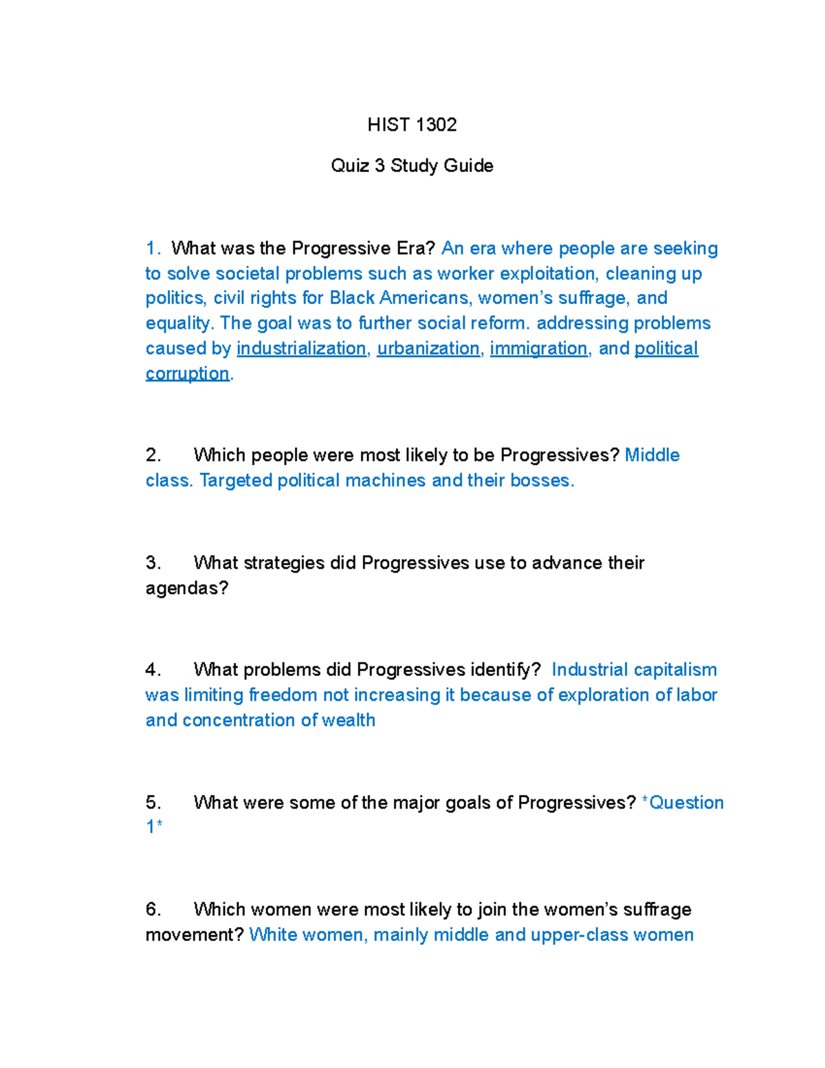 History quiz 3 notes - HIST 1302 Quiz 3 Study Guide What was the ...